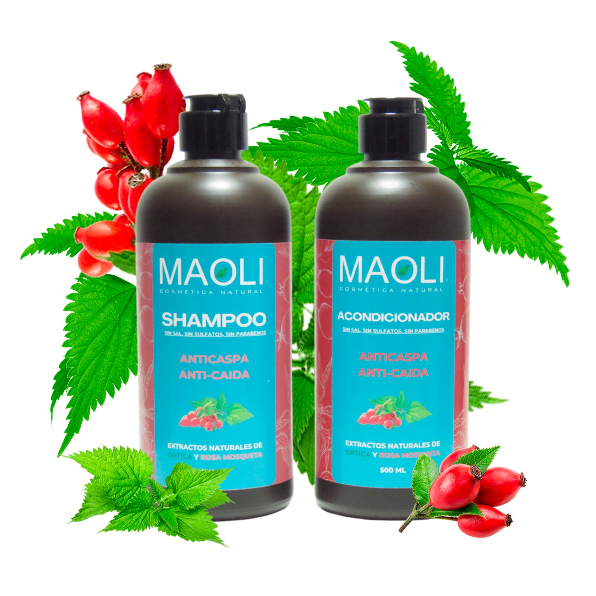 Pack Shampoo y Acondicionador Ortiga/Rosa Mosqueta 500ml c/u – Maoli ...